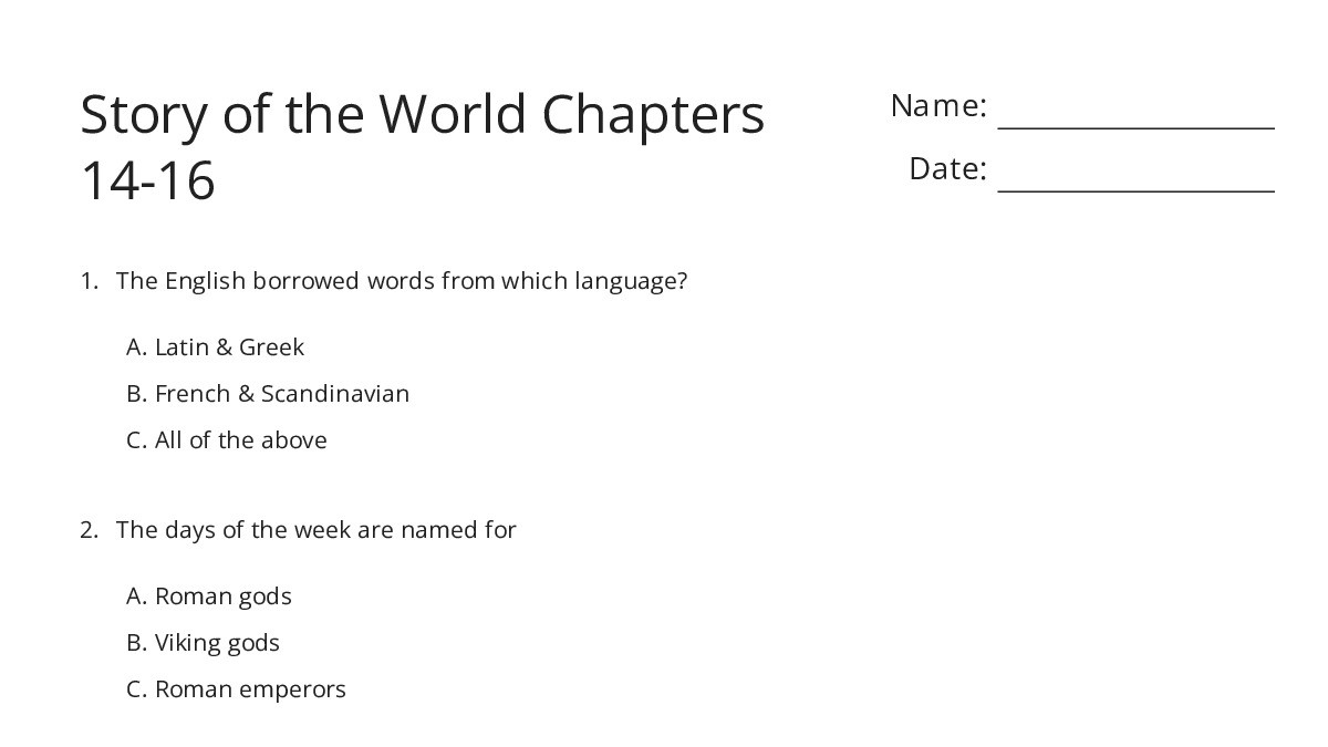 Story of the World Chapters 14-16 - My Worksheet Maker: Create Your Own ...