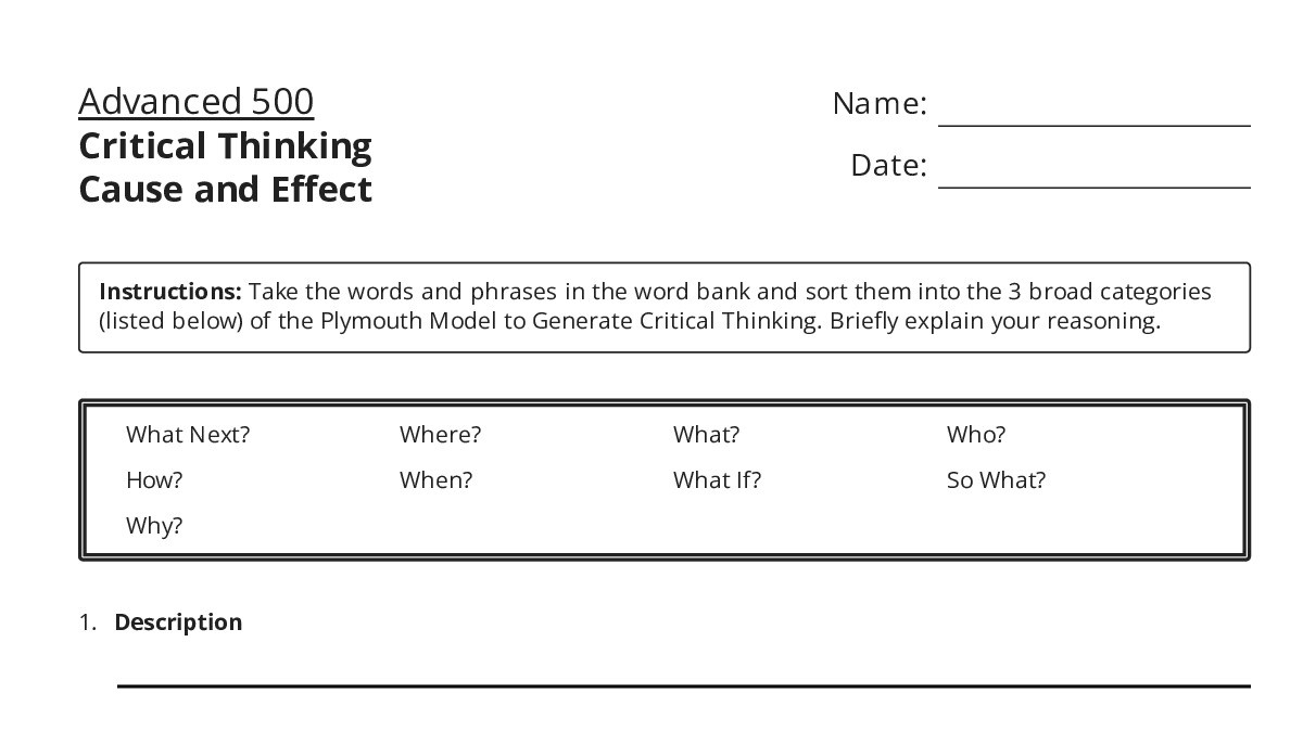 Advanced 500 Critical Thinking Cause and Effect - My Worksheet Maker ...