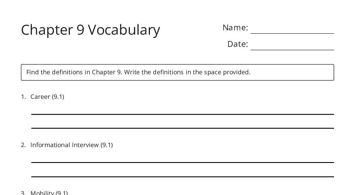 Chapter 9 Vocabulary - My Worksheet Maker: Create Your Own Worksheets