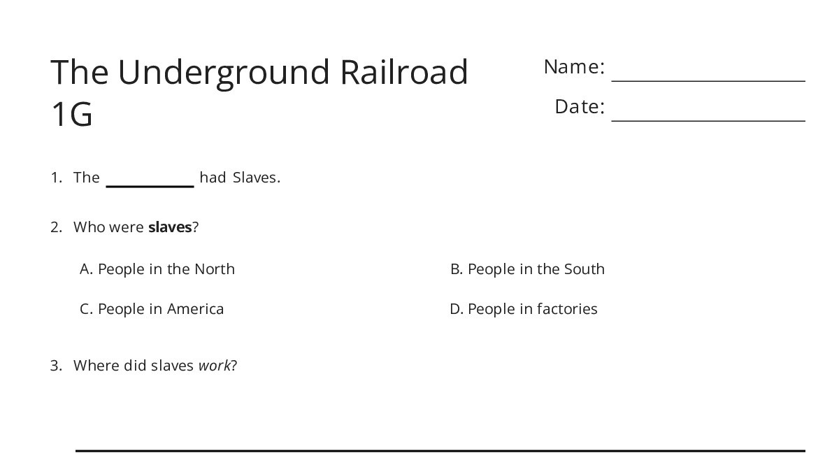 The Underground Railroad 1G - My Worksheet Maker: Create Your Own ...