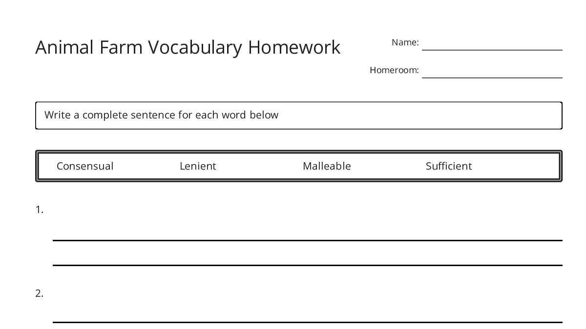 Animal Farm Vocabulary Homework - My Worksheet Maker: Create Your Own ...