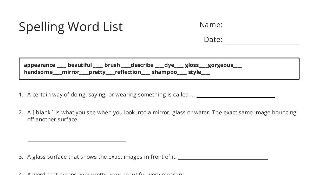 Spelling Word List - My Worksheet Maker: Create Your Own Worksheets