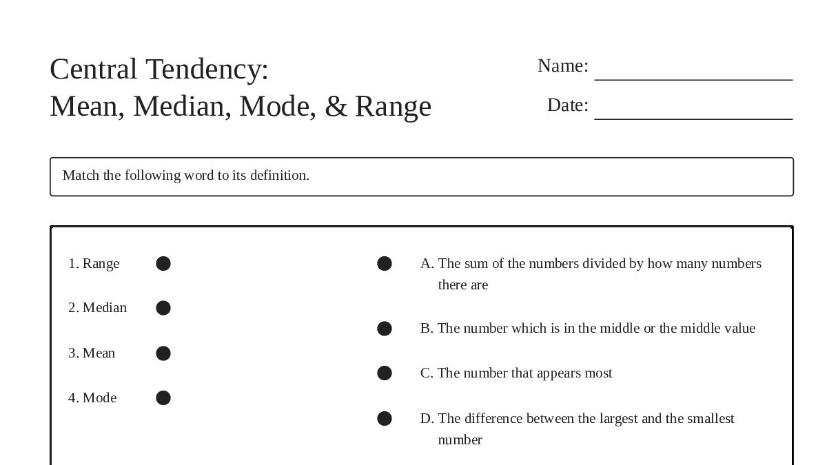 Central Tendency: Mean, Median, Mode, & Range - My Worksheet Maker ...