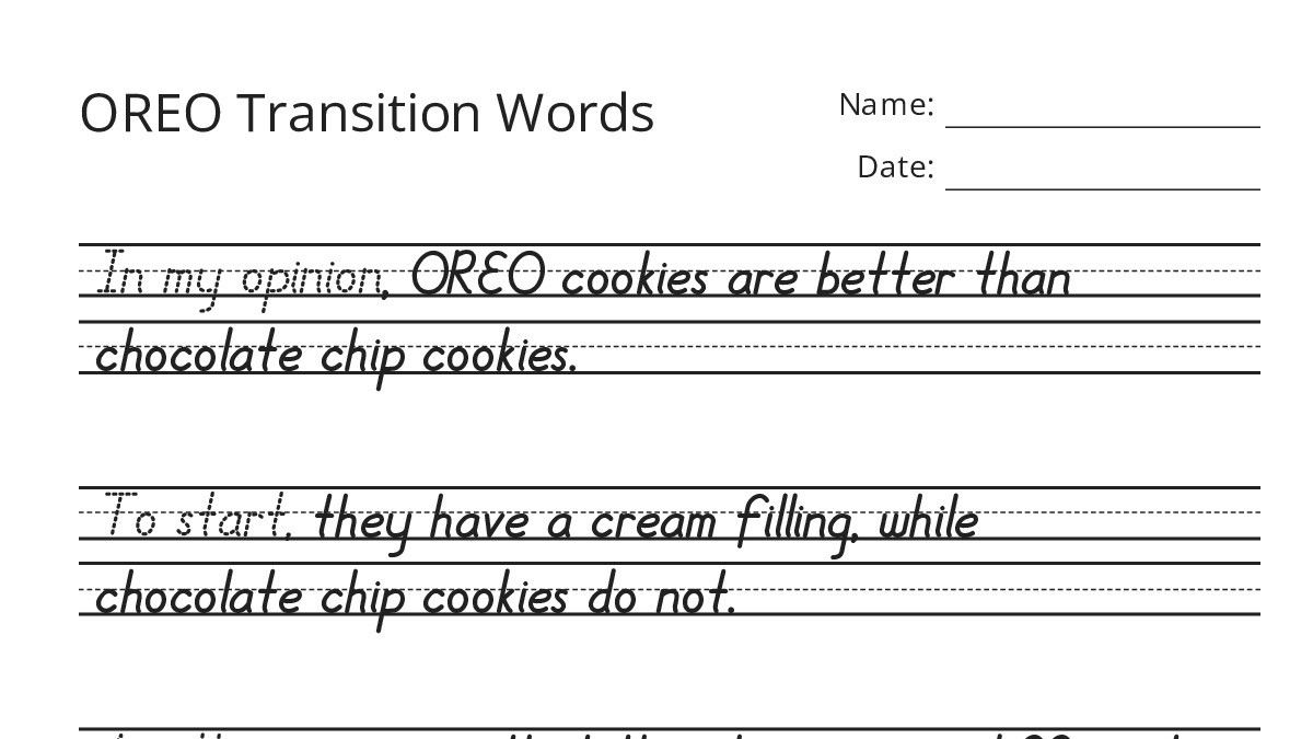 OREO Transition Words - My Worksheet Maker: Create Your Own Worksheets