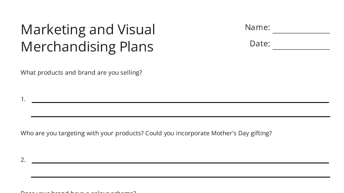 Marketing and Visual Merchandising Plans - My Worksheet Maker: Create ...