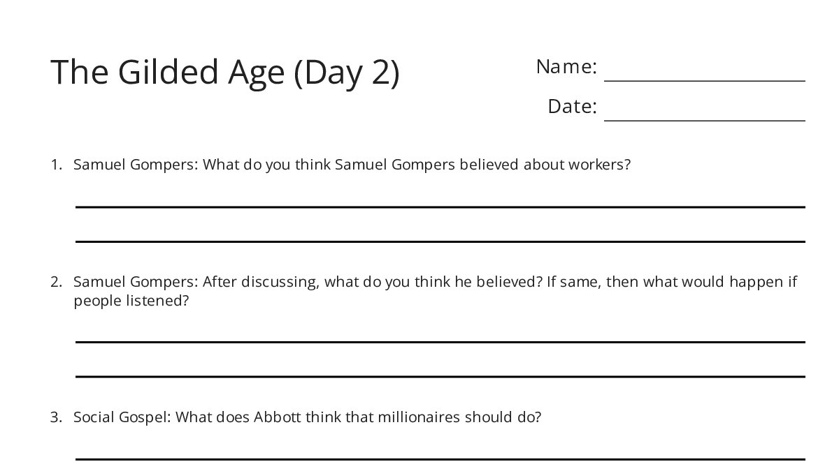 The Gilded Age (Day 2) - My Worksheet Maker: Create Your Own Worksheets