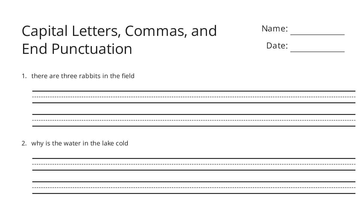 Capital Letters, Commas, and End Punctuation - My Worksheet Maker ...