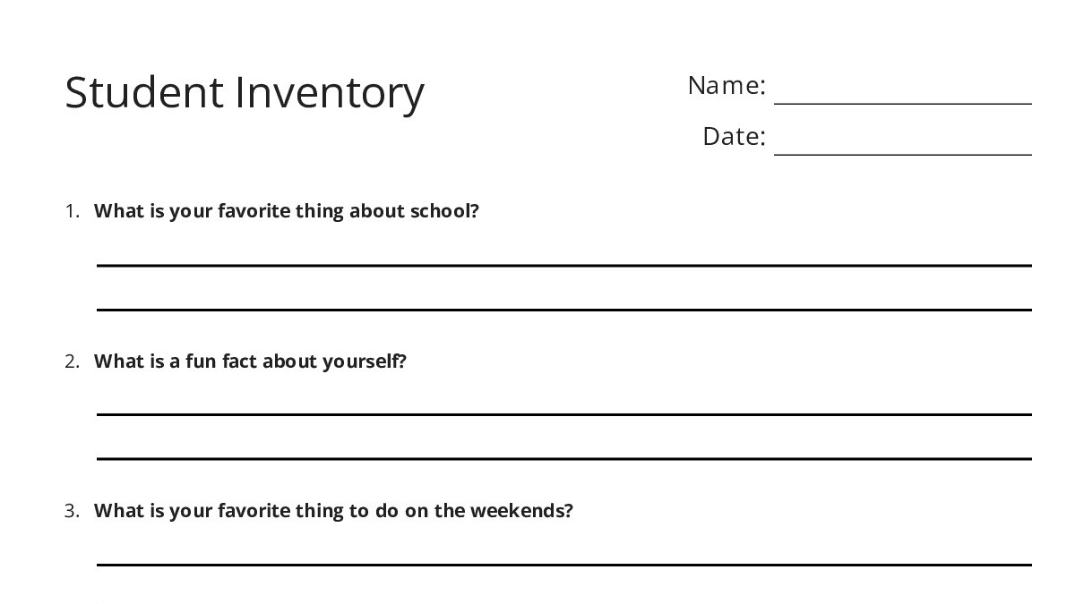 Student Inventory - My Worksheet Maker: Create Your Own Worksheets