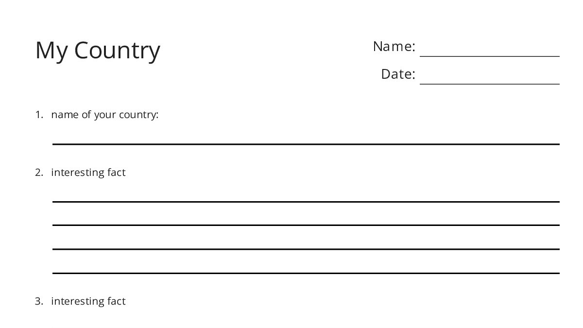 My Country - My Worksheet Maker: Create Your Own Worksheets
