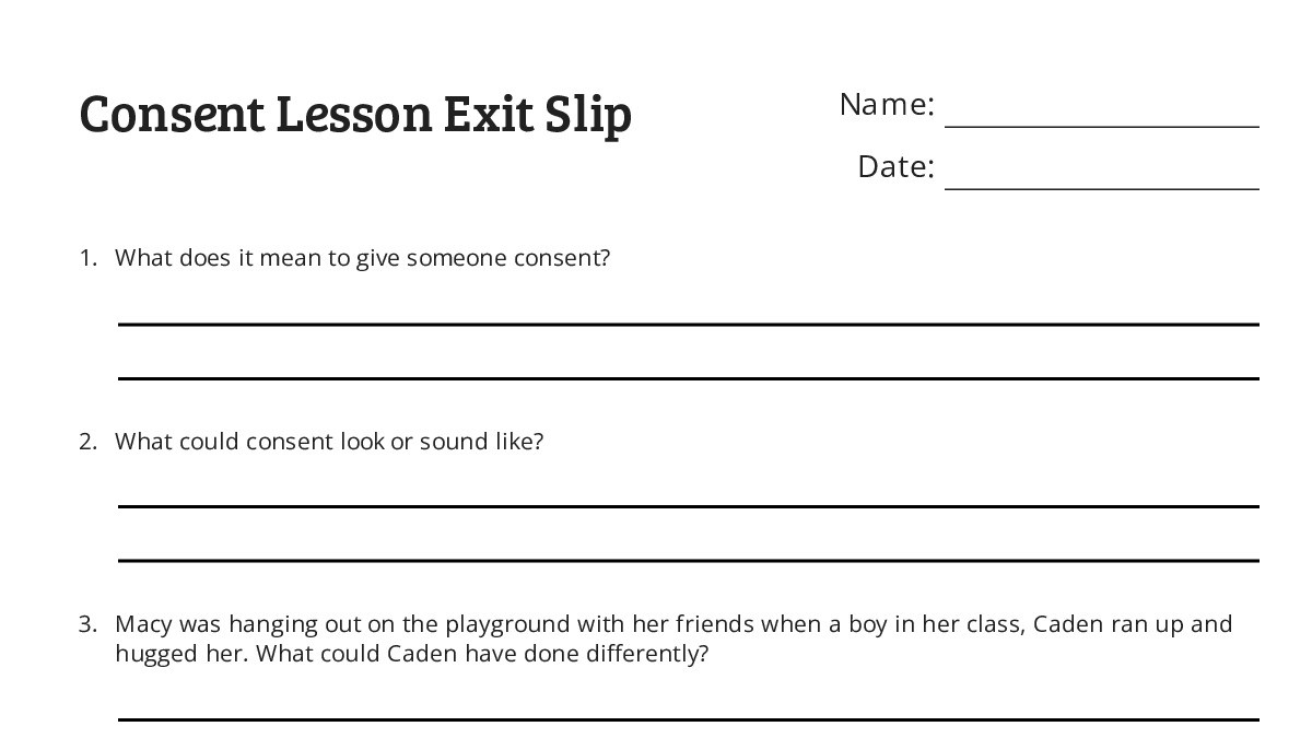 Consent Lesson Exit Slip - My Worksheet Maker: Create Your Own Worksheets