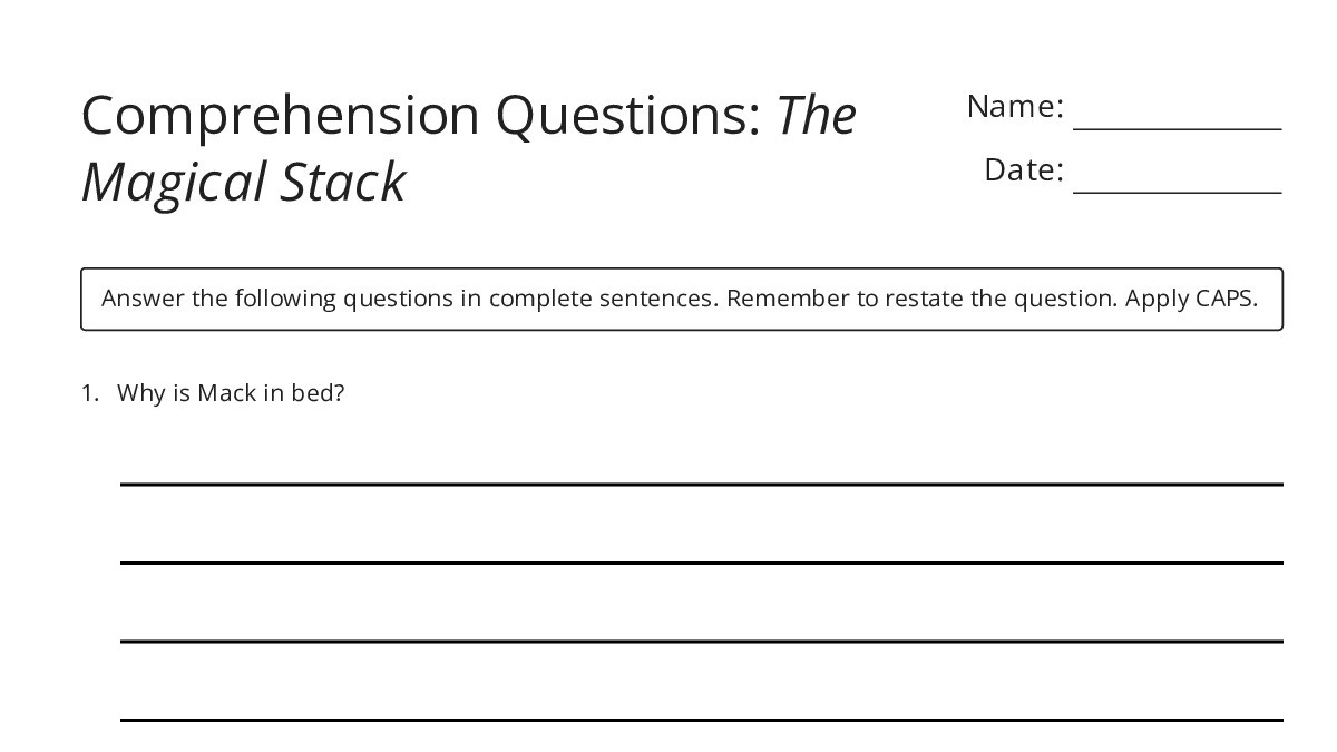 Comprehension Questions: The Magical Stack - My Worksheet Maker: Create ...