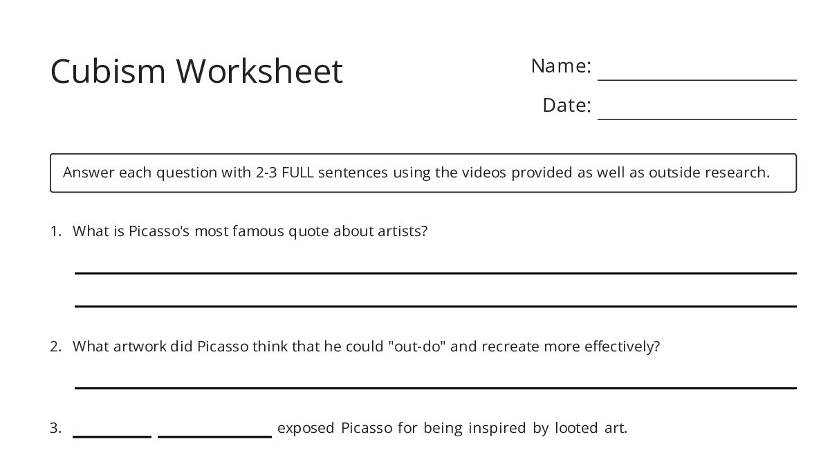 Cubism Worksheet - My Worksheet Maker: Create Your Own Worksheets