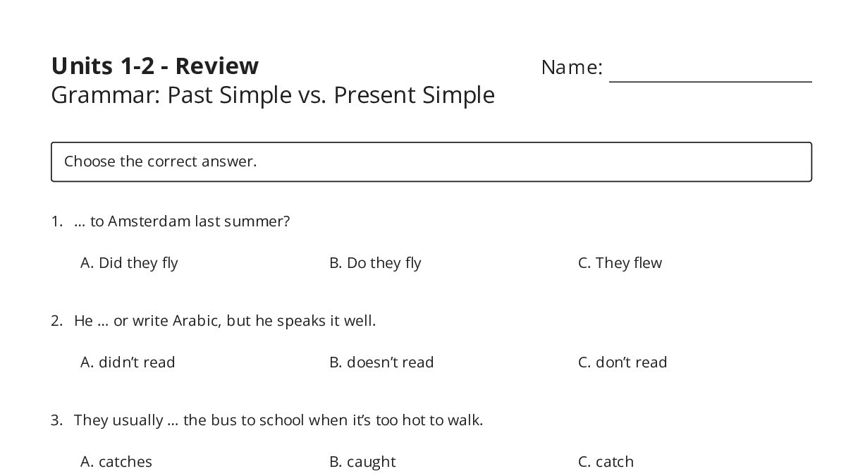 Units 1-2 - Review Grammar: Past Simple vs. Present Simple - My ...
