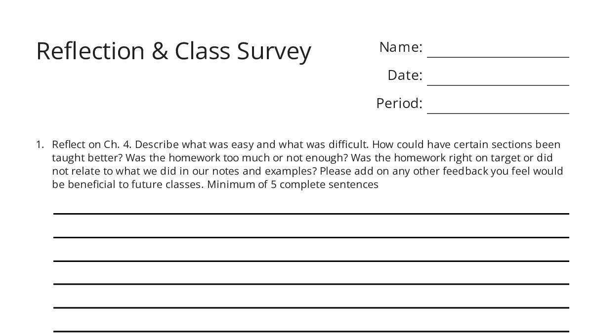 Reflection & Class Survey - My Worksheet Maker: Create Your Own Worksheets