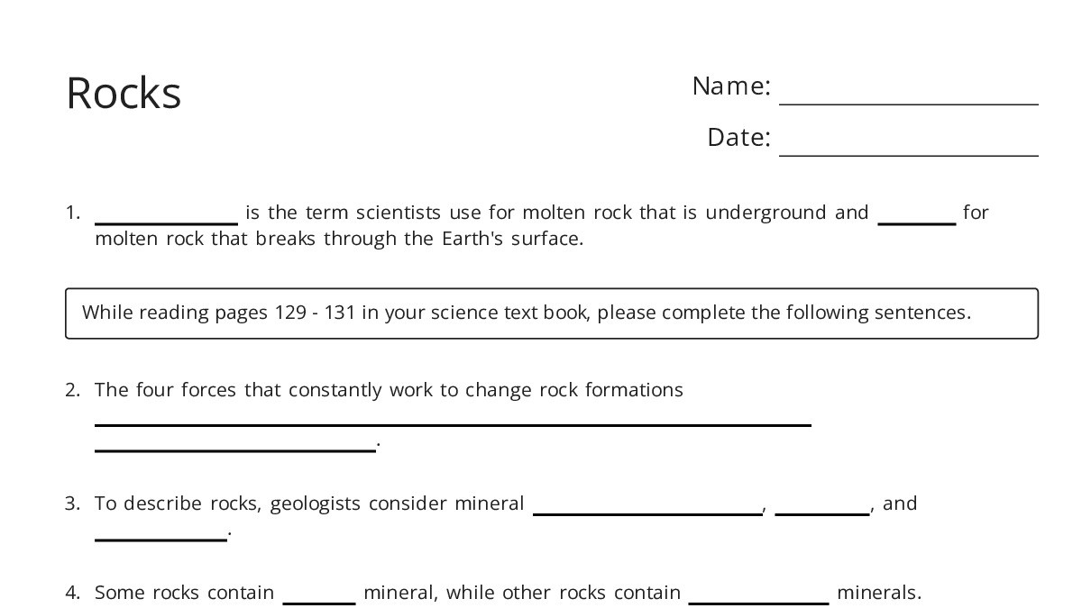 Rocks - My Worksheet Maker: Create Your Own Worksheets