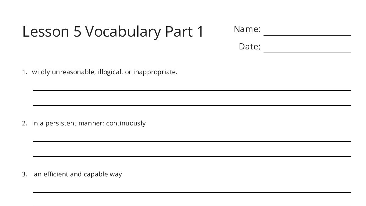 Lesson 5 Vocabulary Part 1 - My Worksheet Maker: Create Your Own Worksheets