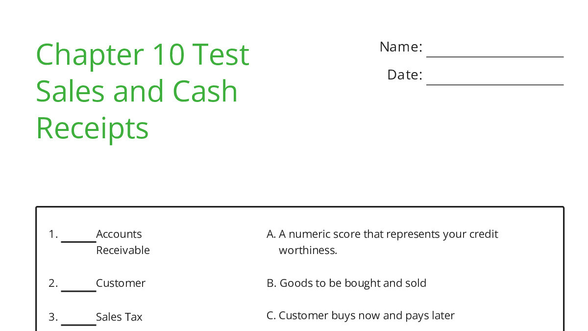 Chapter 10 Test Sales and Cash Receipts - My Worksheet Maker: Create ...