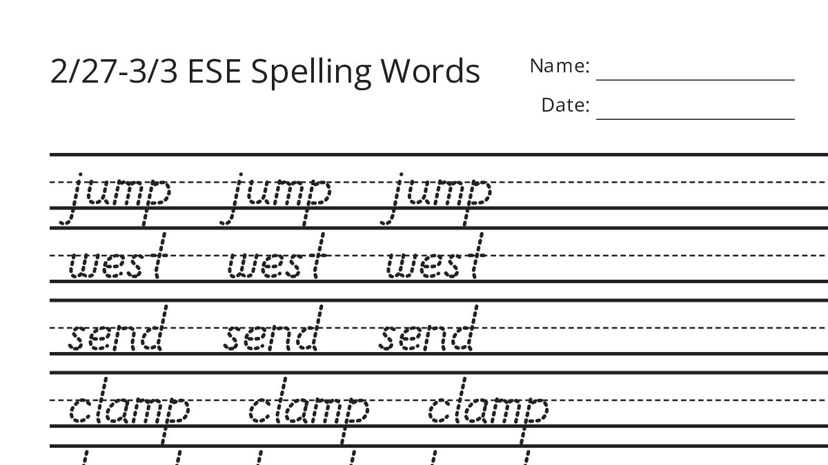 2/27-3/3 ESE Spelling Words - My Worksheet Maker: Create Your Own ...