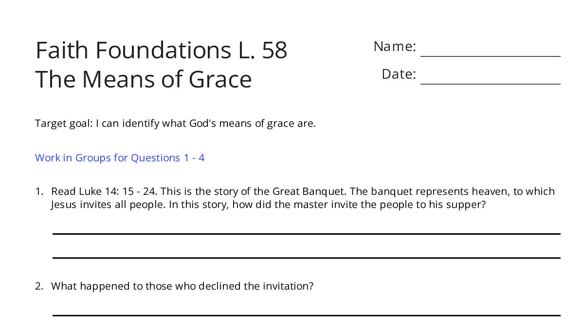 Faith Foundations L. 58 The Means of Grace - My Worksheet Maker: Create ...