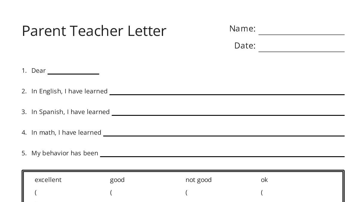 Parent Teacher Letter - My Worksheet Maker: Create Your Own Worksheets