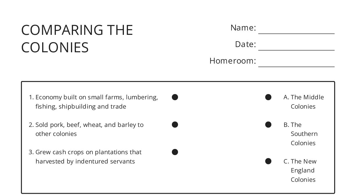 COMPARING THE COLONIES - My Worksheet Maker: Create Your Own Worksheets