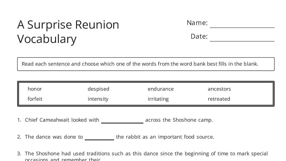 A Surprise Reunion Vocabulary - My Worksheet Maker: Create Your Own ...