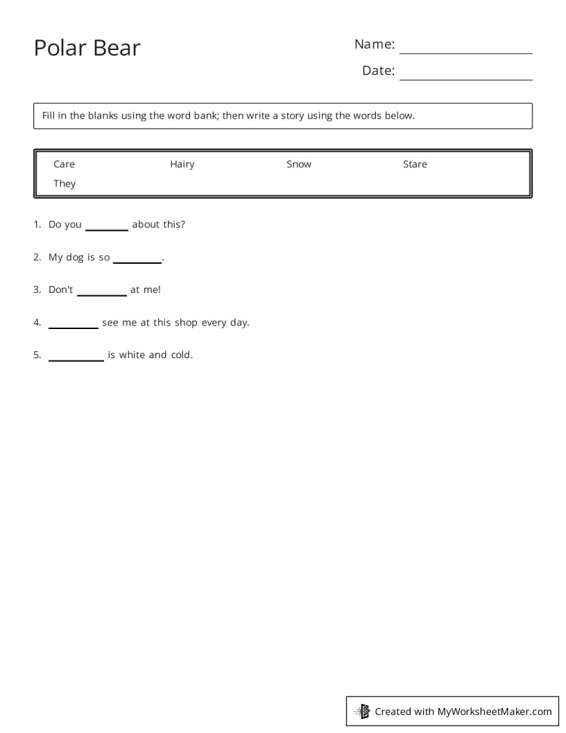 Polar Bear - My Worksheet Maker: Create Your Own Worksheets