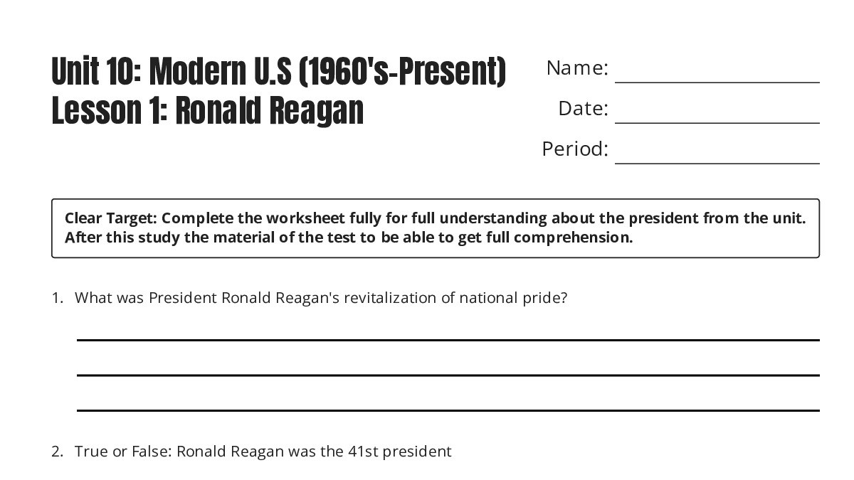 Unit 10: Modern U.S (1960's-Present) Lesson 1: Ronald Reagan - My ...