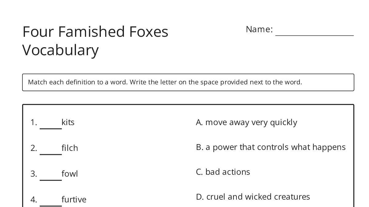 Four Famished Foxes Vocabulary - My Worksheet Maker: Create Your Own ...