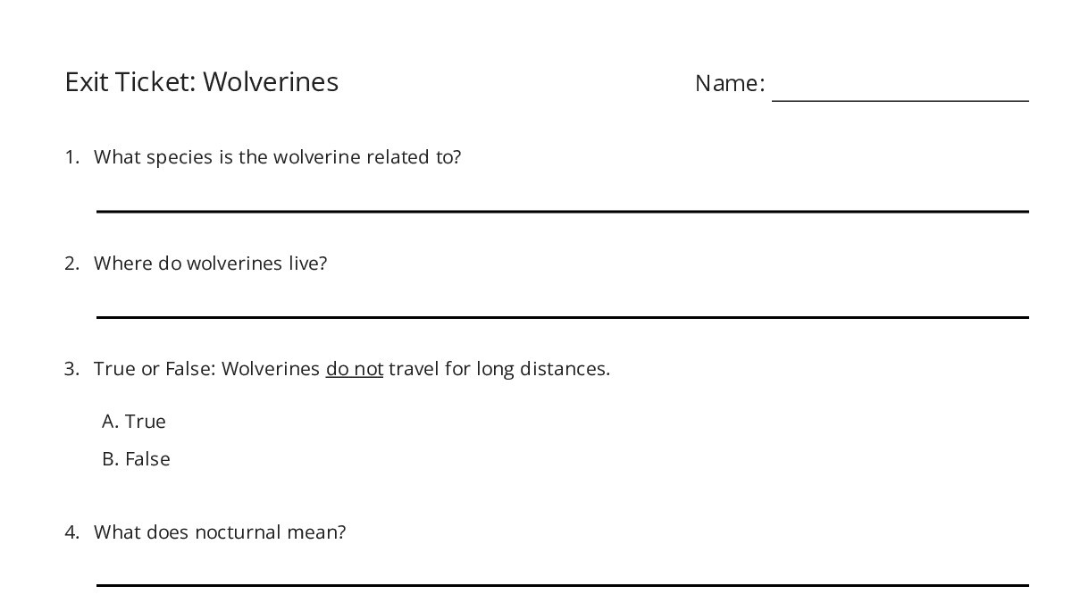 Exit Ticket: Wolverines - My Worksheet Maker: Create Your Own Worksheets