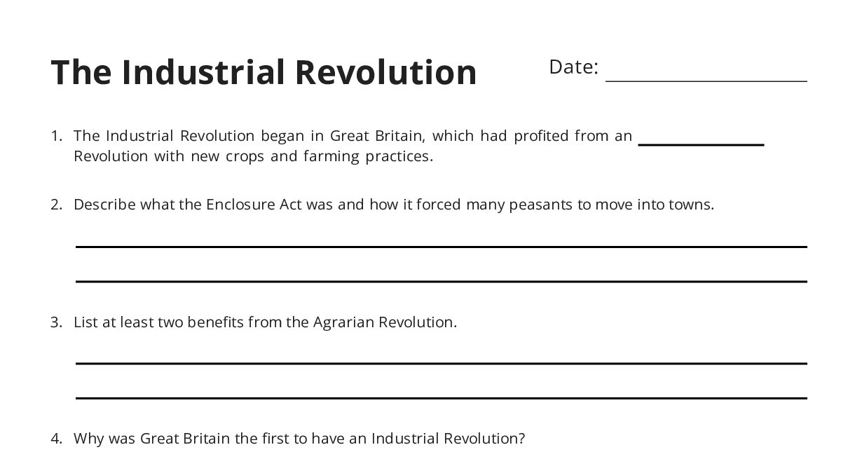 The Industrial Revolution - My Worksheet Maker: Create Your Own Worksheets
