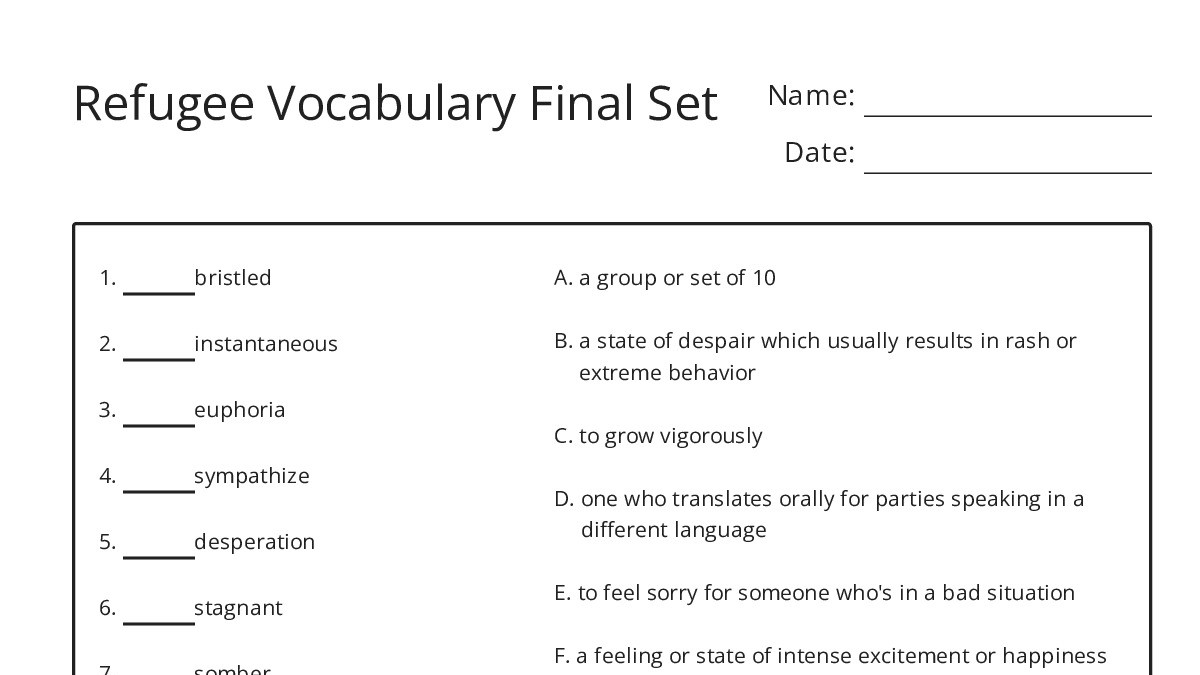 Refugee Vocabulary Final Set - My Worksheet Maker: Create Your Own ...