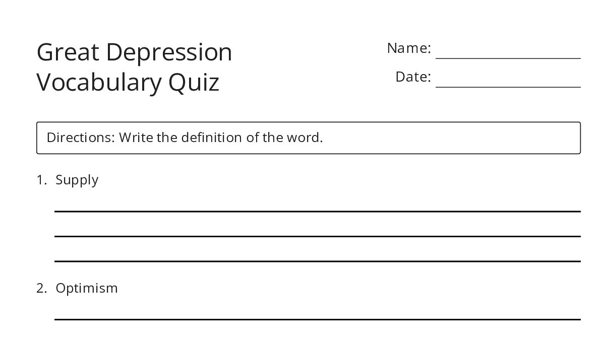 Great Depression Vocabulary Quiz - My Worksheet Maker: Create Your Own ...