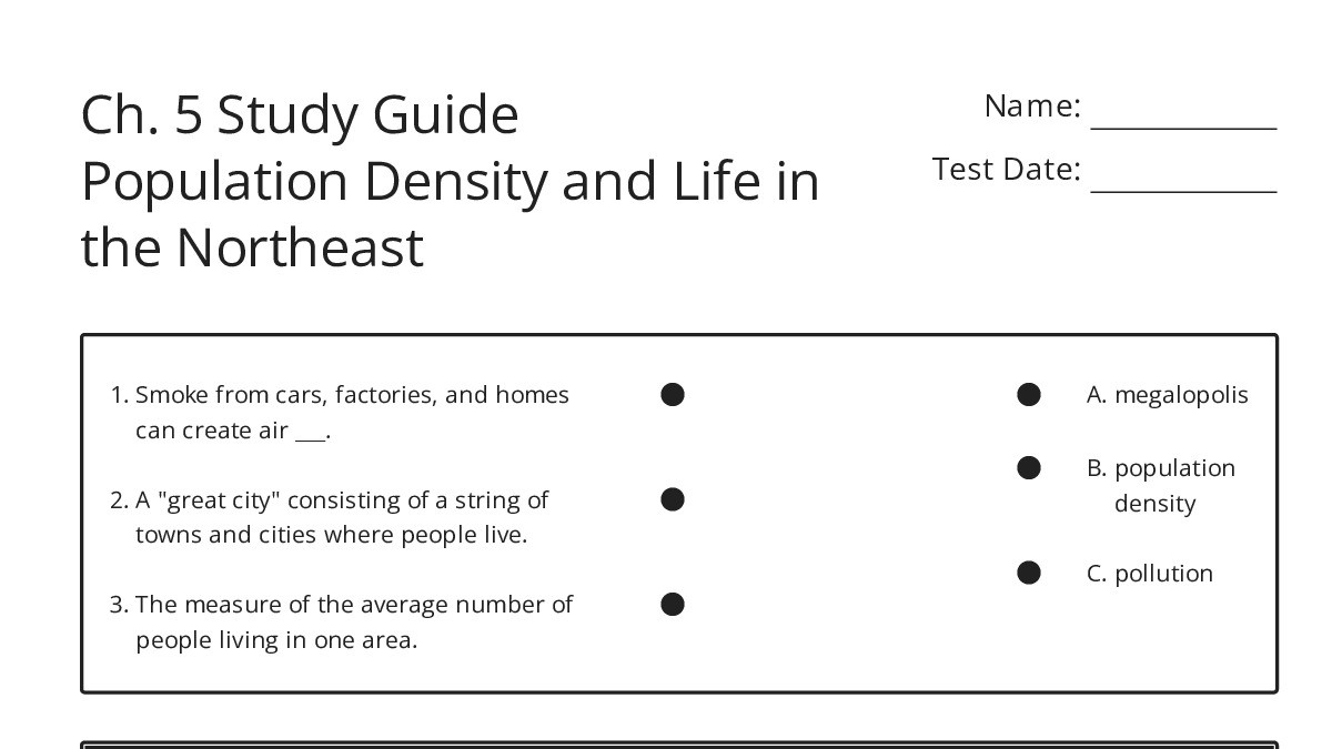 Ch. 5 Study Guide Population Density and Life in the Northeast - My ...