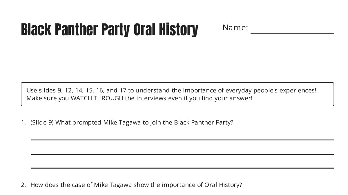 Black Panther Party Oral History - My Worksheet Maker: Create Your Own ...