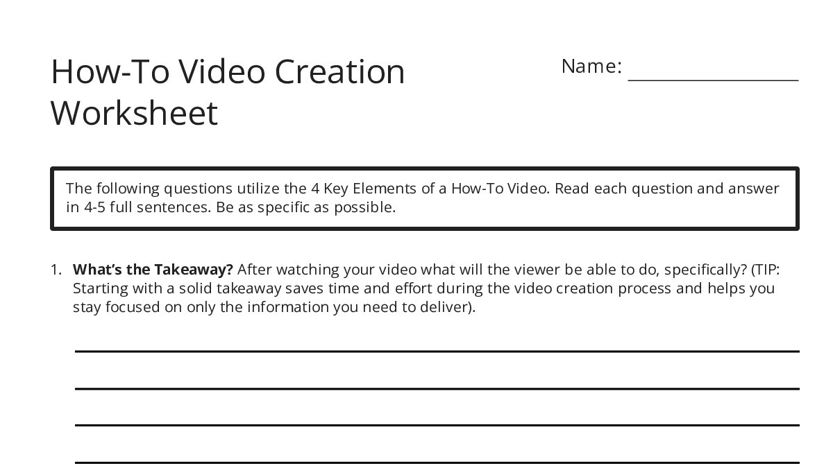 How-To Video Creation Worksheet - My Worksheet Maker: Create Your Own ...
