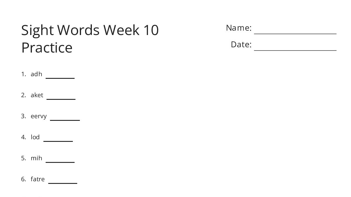 Sight Words Week 10 Practice - My Worksheet Maker: Create Your Own ...