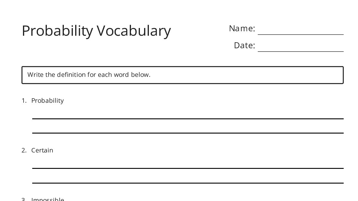 Probability Vocabulary - My Worksheet Maker: Create Your Own Worksheets