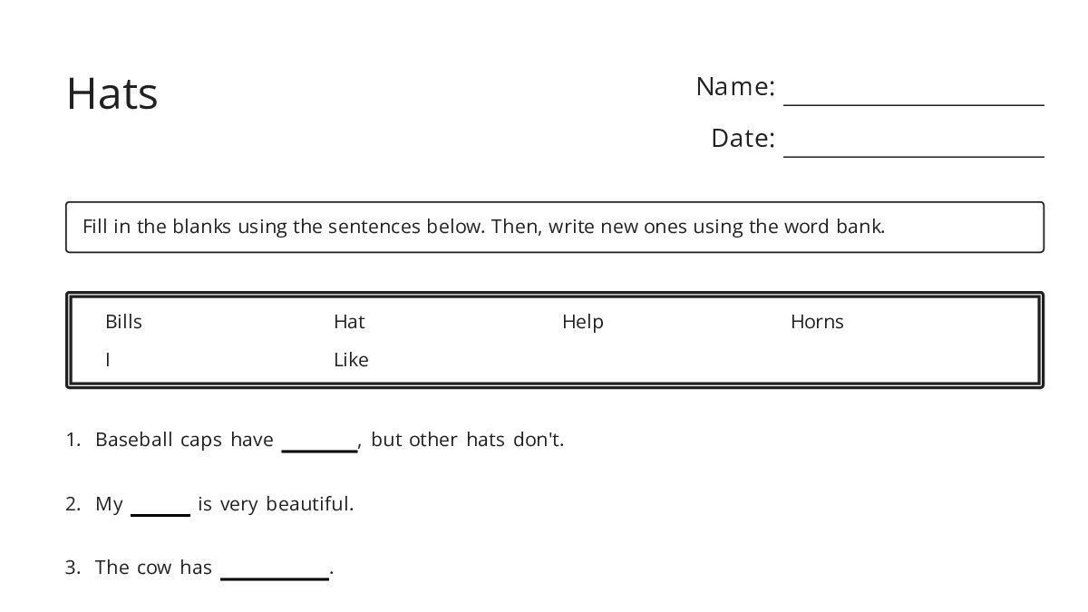 Hats - My Worksheet Maker: Create Your Own Worksheets