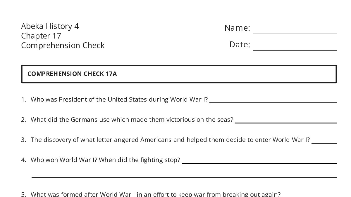 Abeka History 4 Chapter 17 Comprehension Check - My Worksheet Maker ...