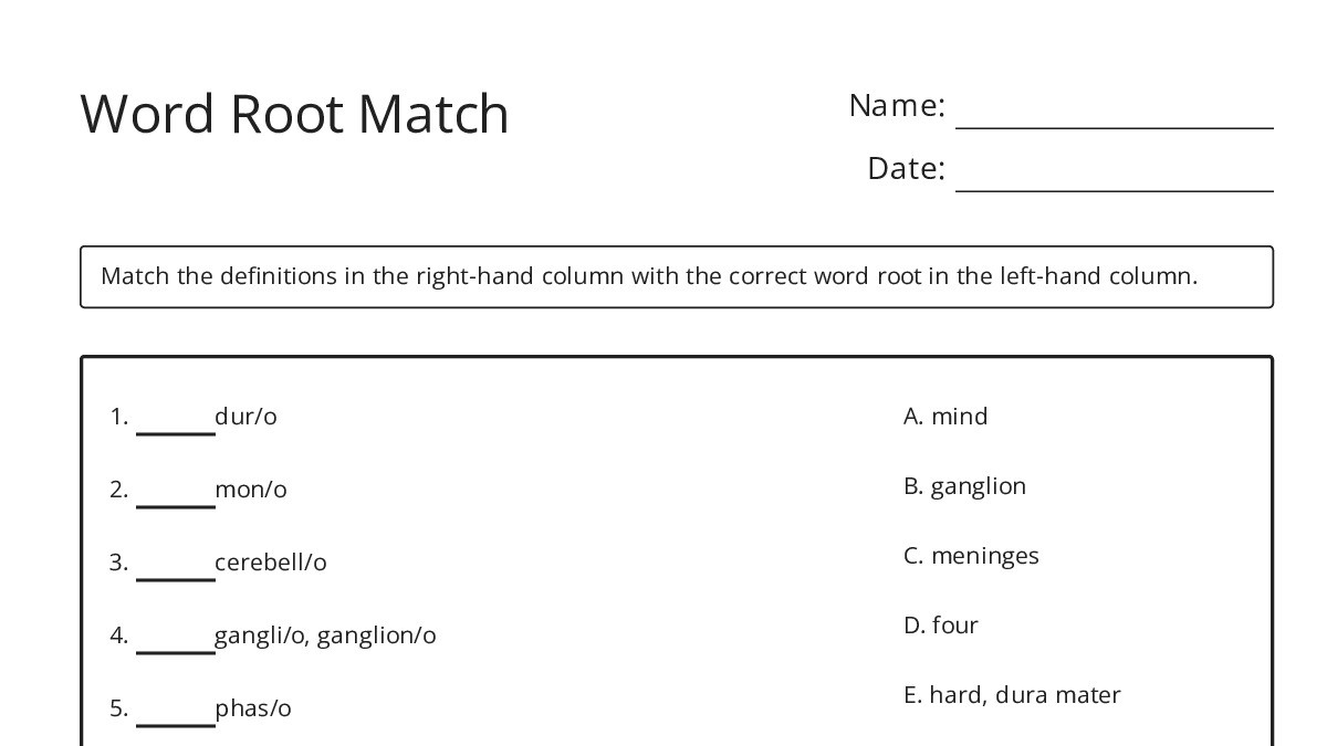 Word Root Match - My Worksheet Maker: Create Your Own Worksheets