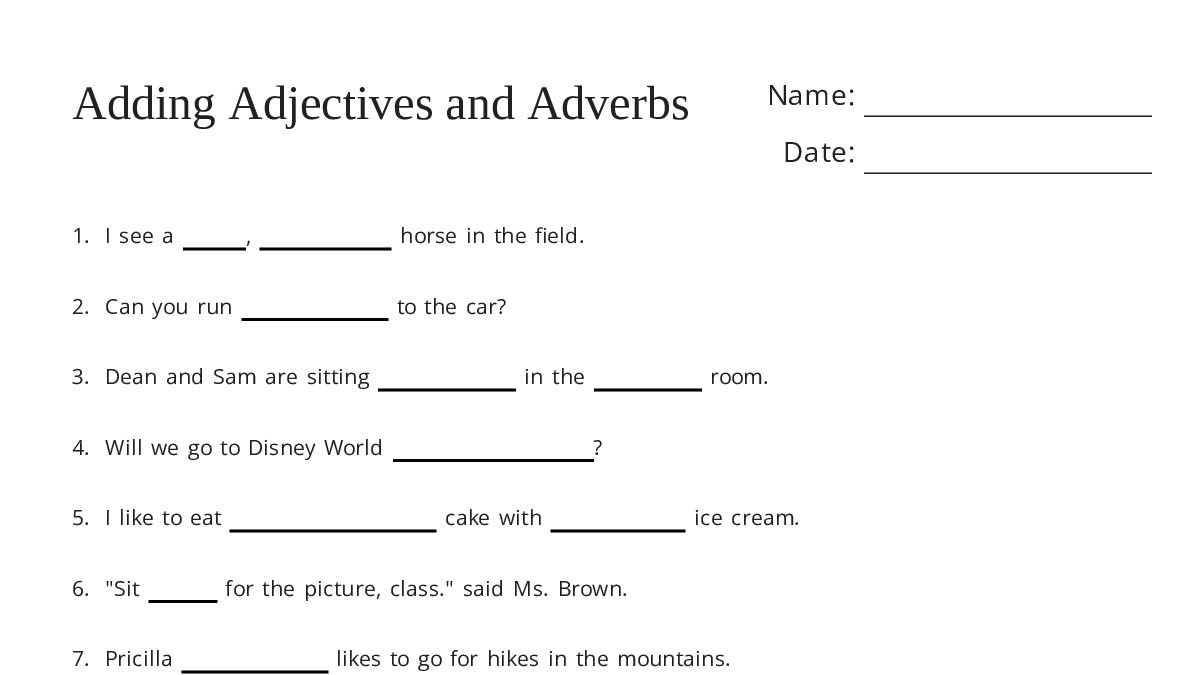 Adding Adjectives and Adverbs - My Worksheet Maker: Create Your Own ...