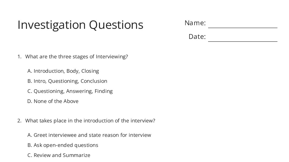 Investigation Questions - My Worksheet Maker: Create Your Own Worksheets