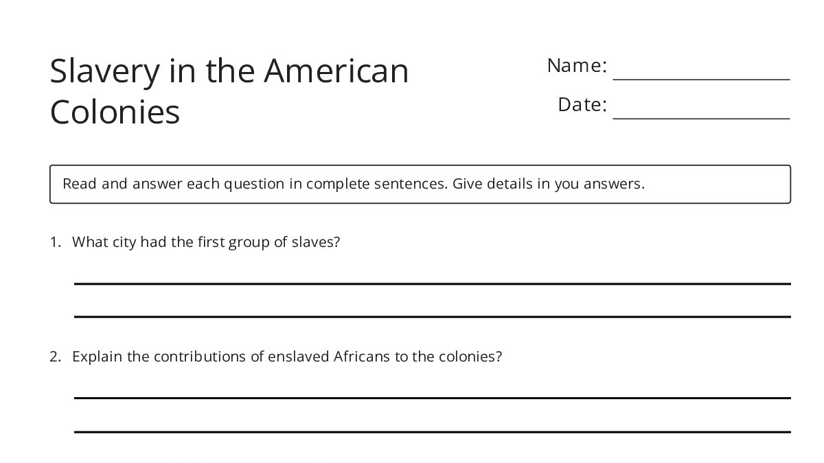 Slavery in the American Colonies - My Worksheet Maker: Create Your Own ...