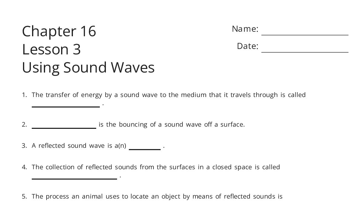 Chapter 16 Lesson 3 Using Sound Waves - My Worksheet Maker: Create Your ...