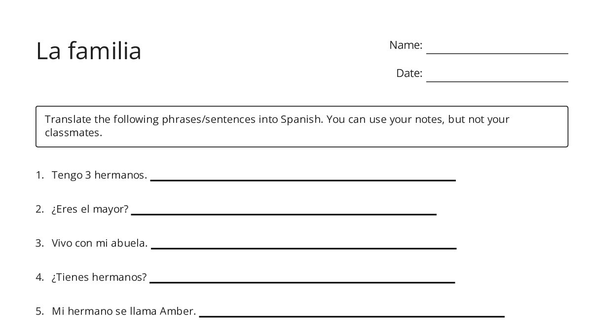 La familia - My Worksheet Maker: Create Your Own Worksheets