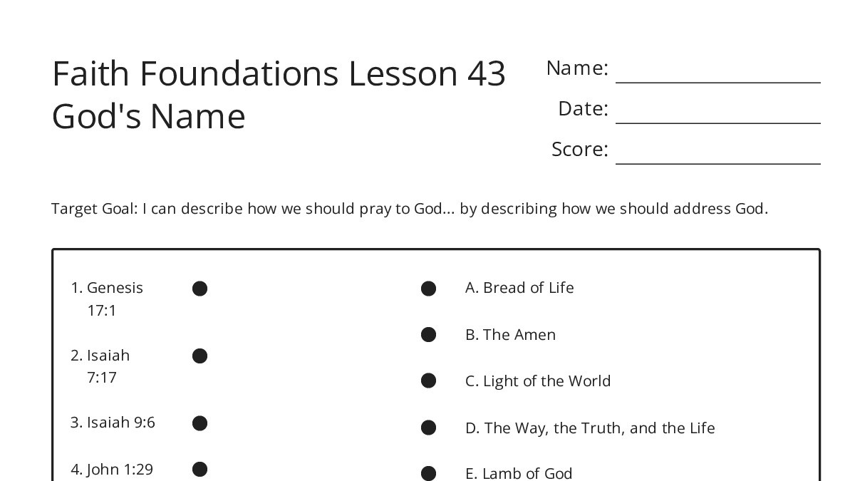 Faith Foundations Lesson 43 God's Name - My Worksheet Maker: Create ...