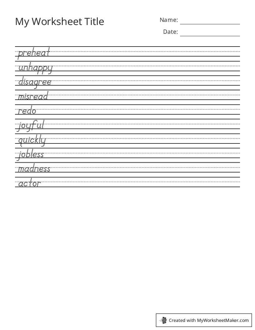 My Worksheet Title - My Worksheet Maker: Create Your Own Worksheets