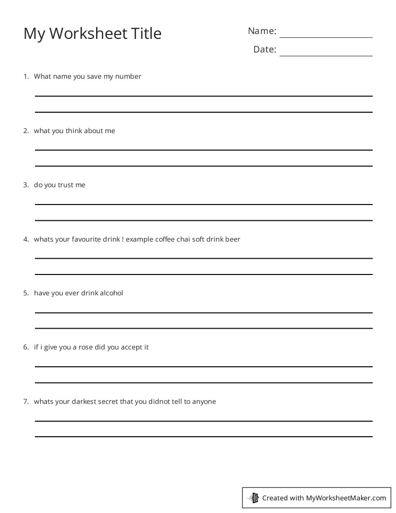 My Worksheet Title - My Worksheet Maker: Create Your Own Worksheets