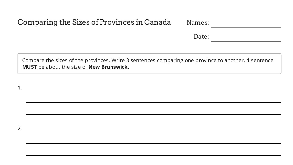 Comparing the Sizes of Provinces in Canada - My Worksheet Maker: Create ...
